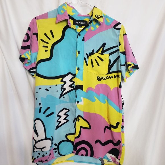 Reason | Tops | Reason Fantasy Colorful Print Shirt Retro 8s Look ...